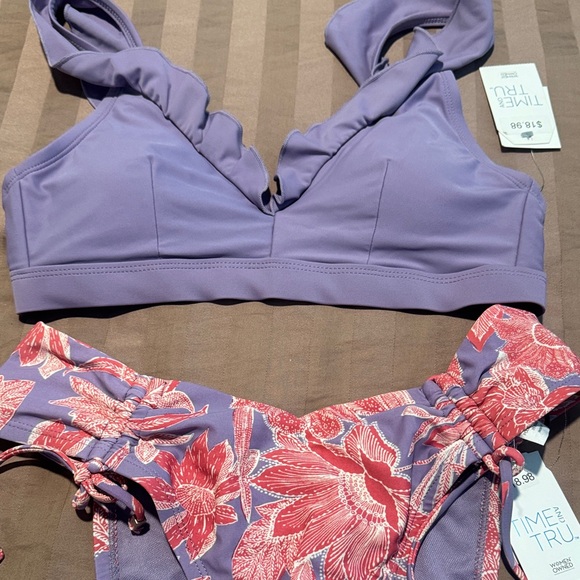 Time and Tru | Swim | Time And Tru Lavender Bikini Top With Red Floral ...
